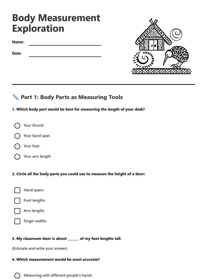 Body Measurement Exploration — Free Printable Worksheet for Maths ...
