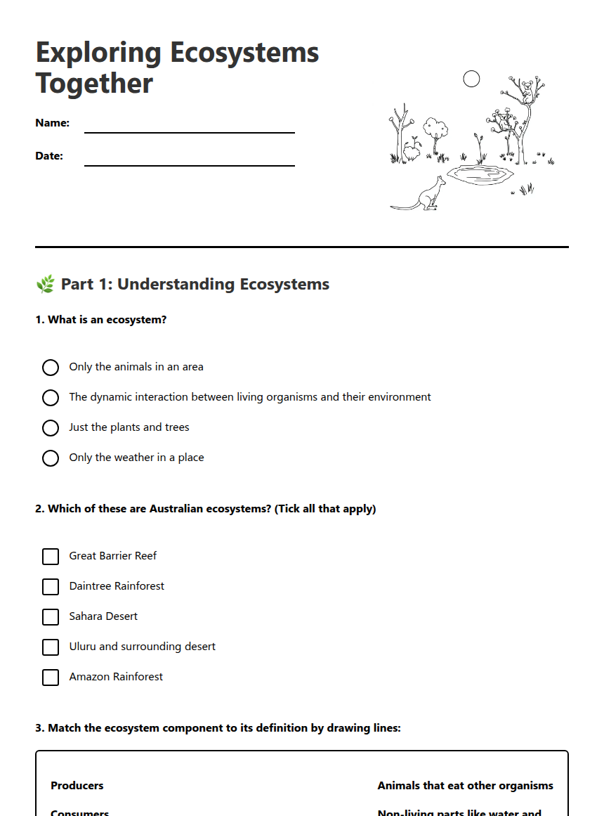 Exploring Ecosystems Together — Free Printable Worksheet for Science ...