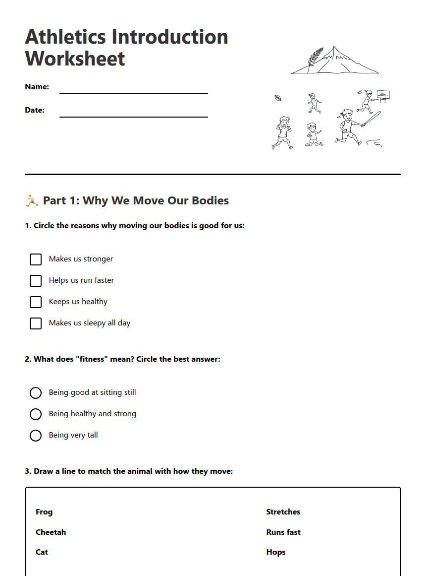 Athletics Introduction Worksheet — Free Printable Worksheet for PE ...