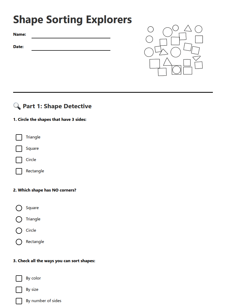 Shape Sorting Explorers — Free Printable Worksheet for Mathematics ...