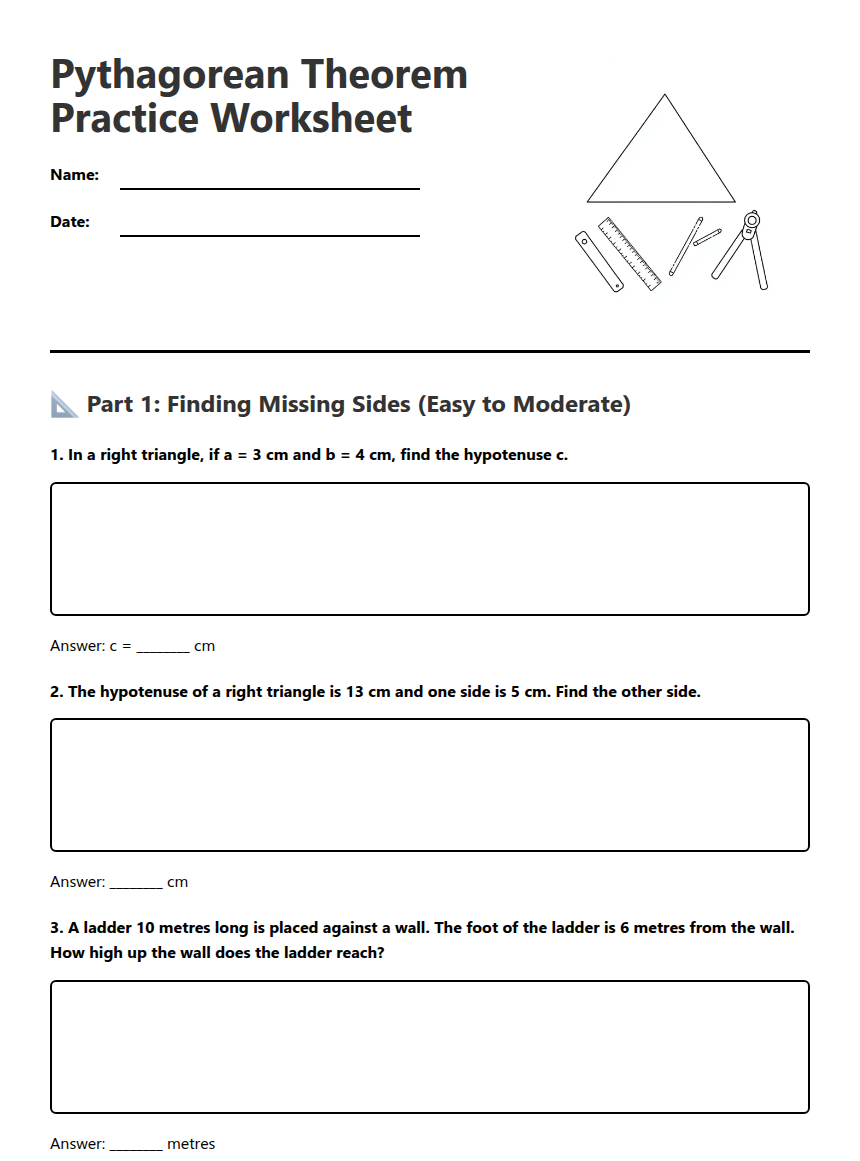 Pythagorean Theorem Practice Worksheet — Free Printable Worksheet for ...
