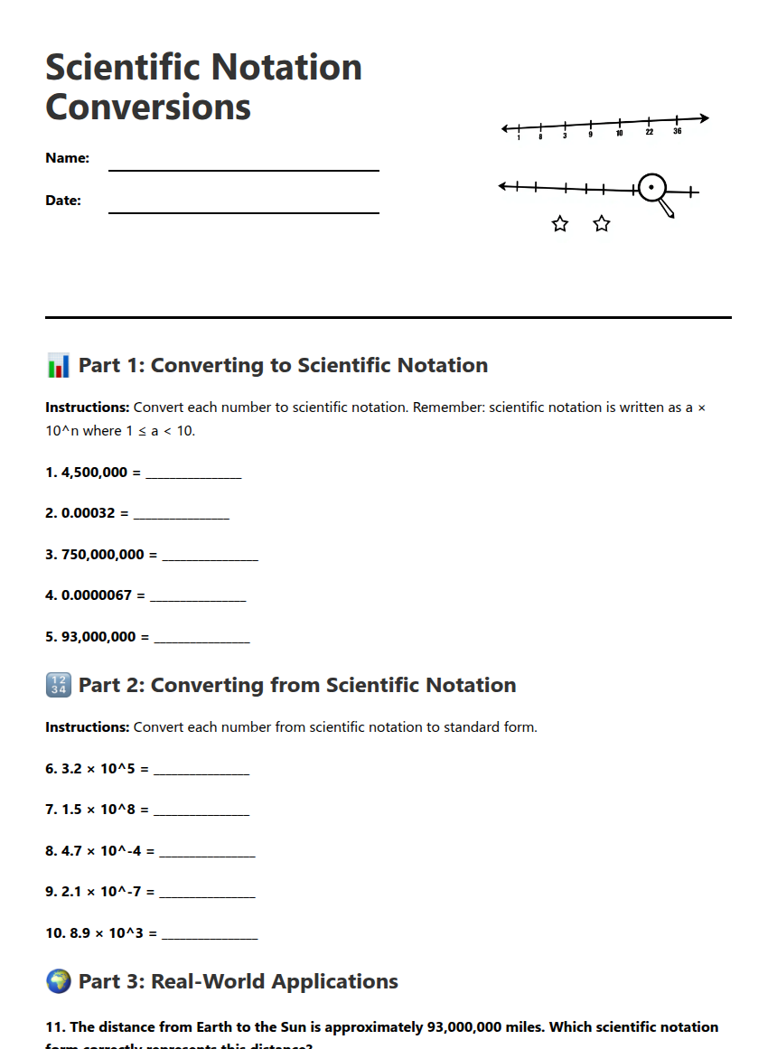 Scientific Notation Conversions — Free Printable Worksheet for ...