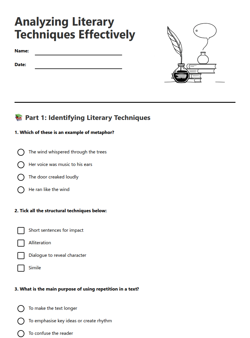 Analyzing Literary Techniques Effectively — Free Printable Worksheet ...