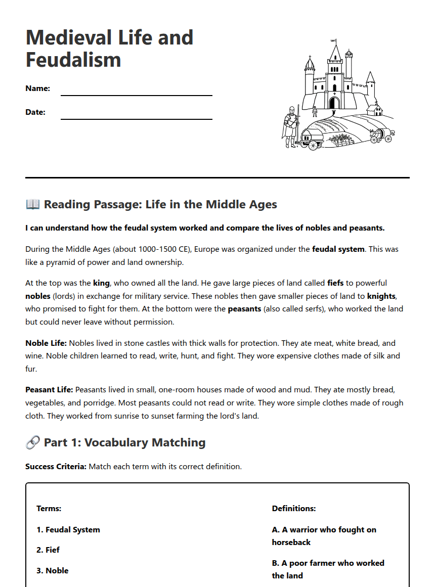 Feudal System Worksheet