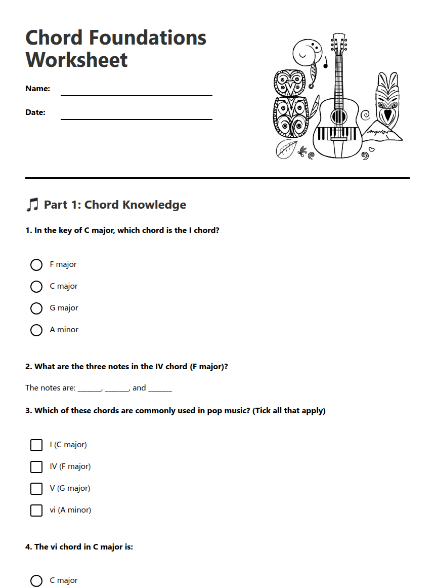 Chord Foundations Worksheet — Free Printable Worksheet for Music | Kuraplan