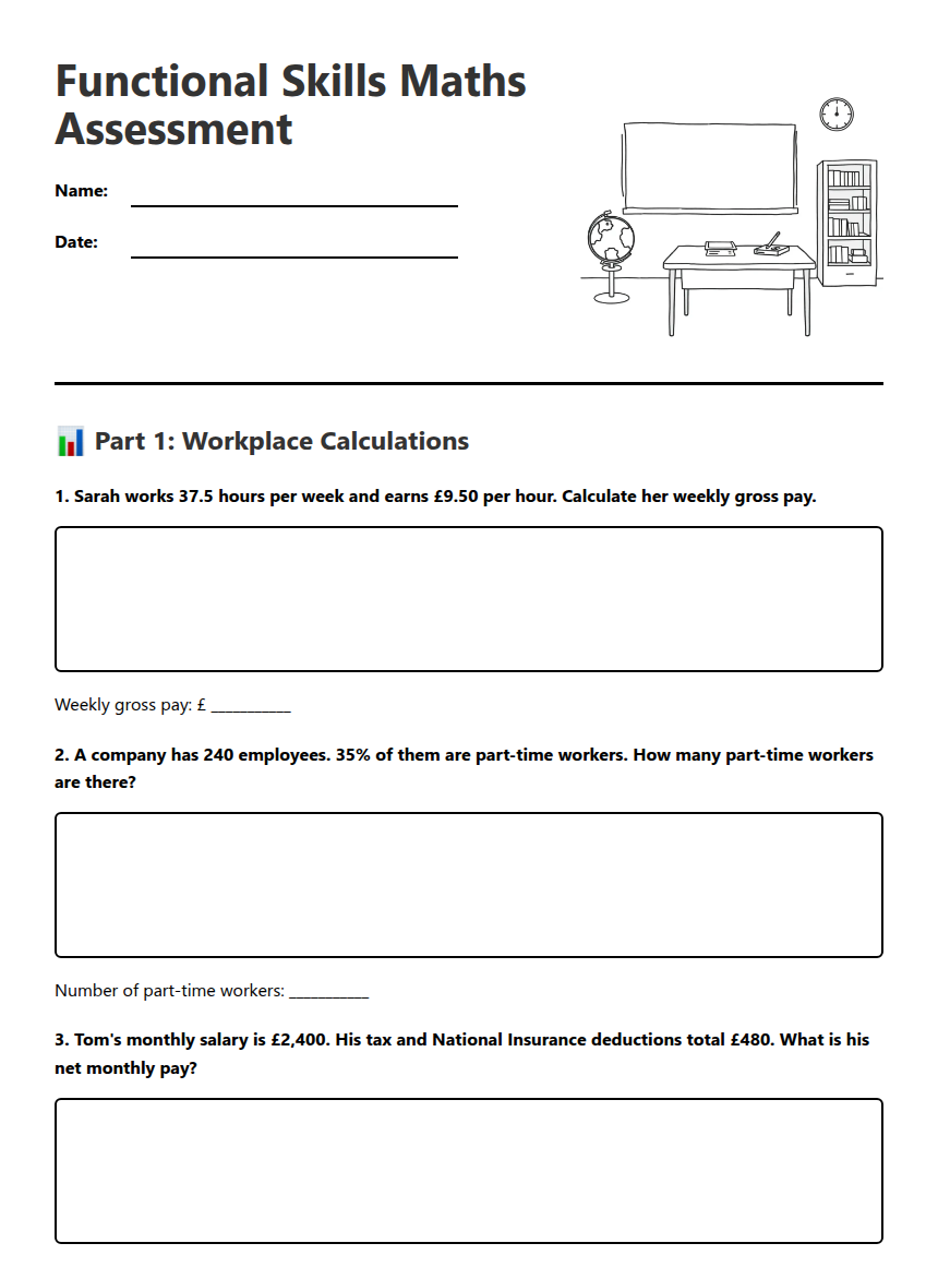 Functional Skills Maths Assessment — Free Printable Worksheet for Maths ...