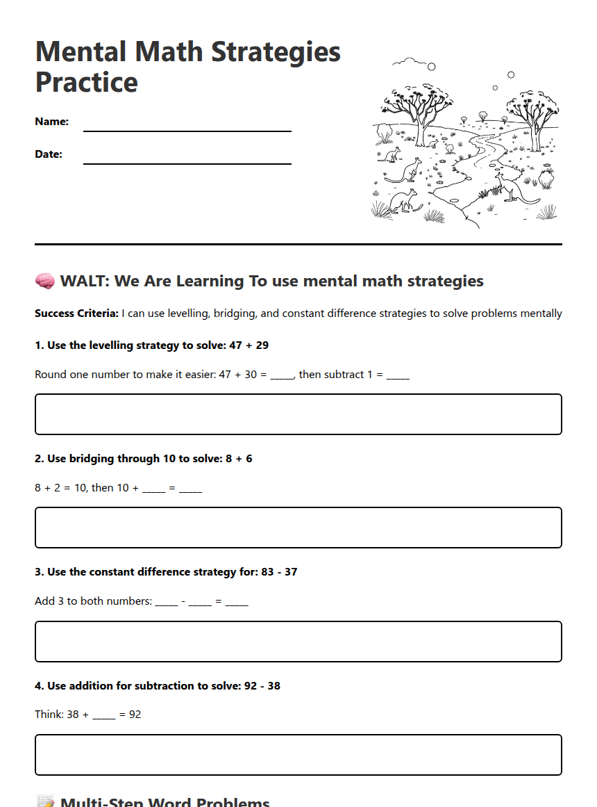 Mental Math Strategies Practice — Free Printable Worksheet for Maths ...