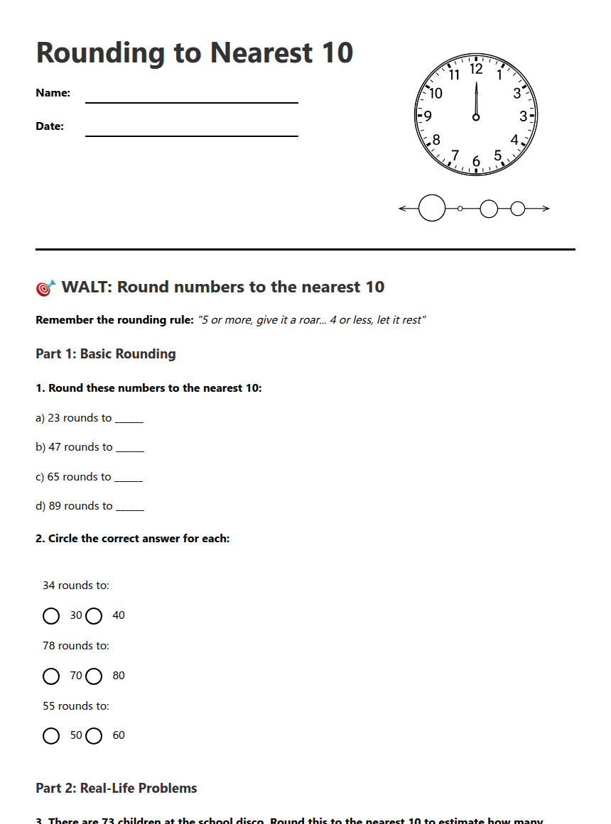 Rounding to Nearest 10 — Free Printable Worksheet | Kuraplan