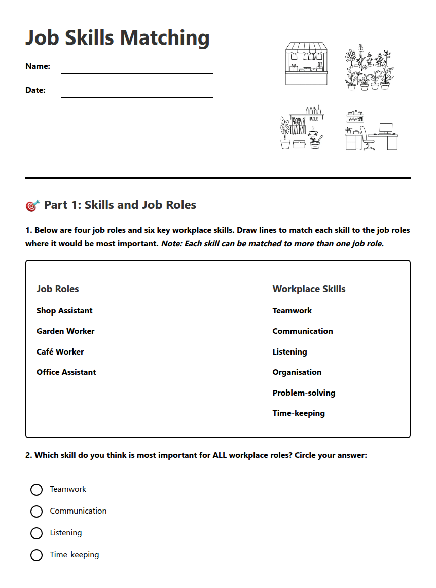 Job Skills Matching — Free Printable Worksheet for PSHE | Kuraplan