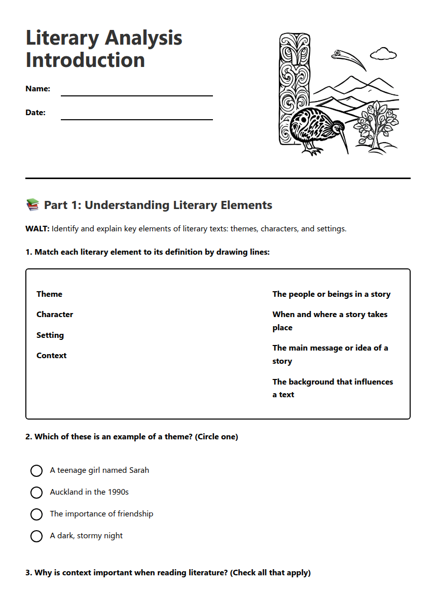 Literary Analysis Introduction — Free Printable Worksheet for English ...