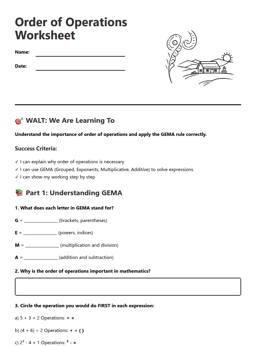 Order of Operations Worksheet — Free Printable Worksheet for ...