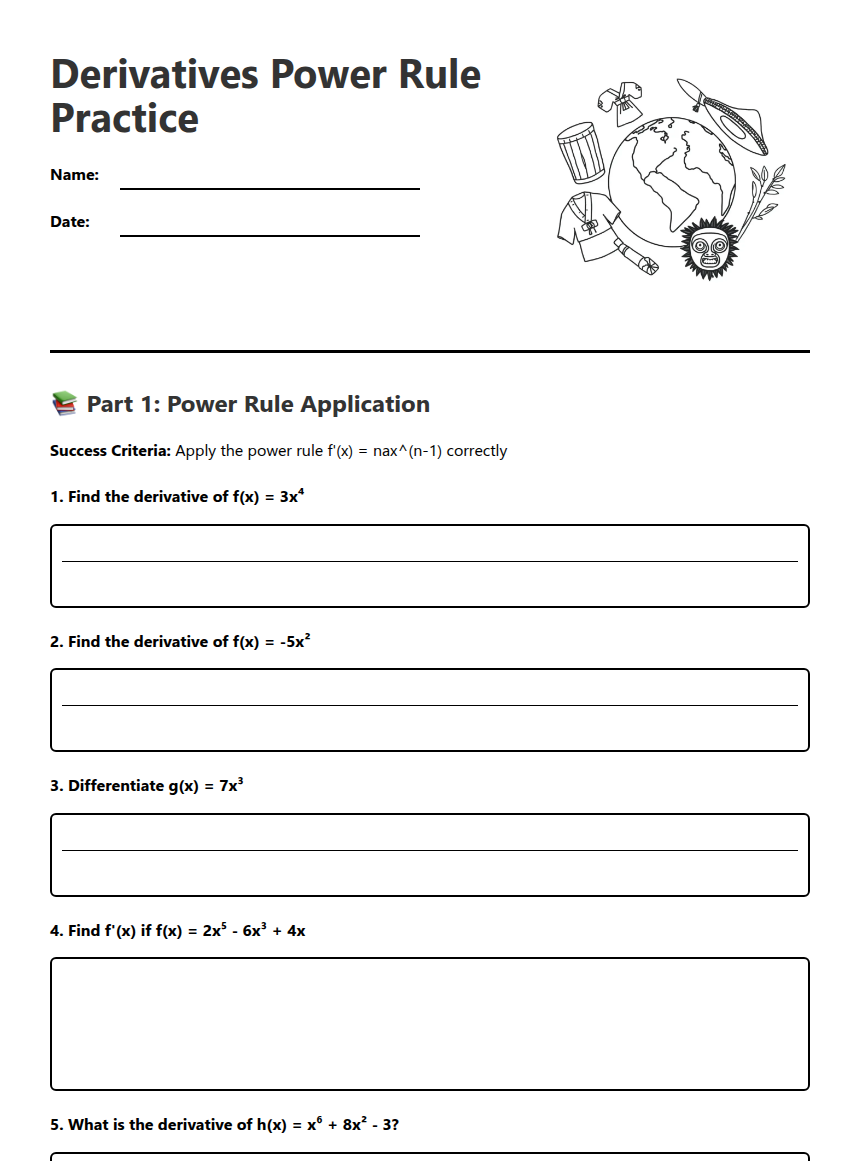 Derivatives Power Rule Practice — Free Printable Worksheet for ...