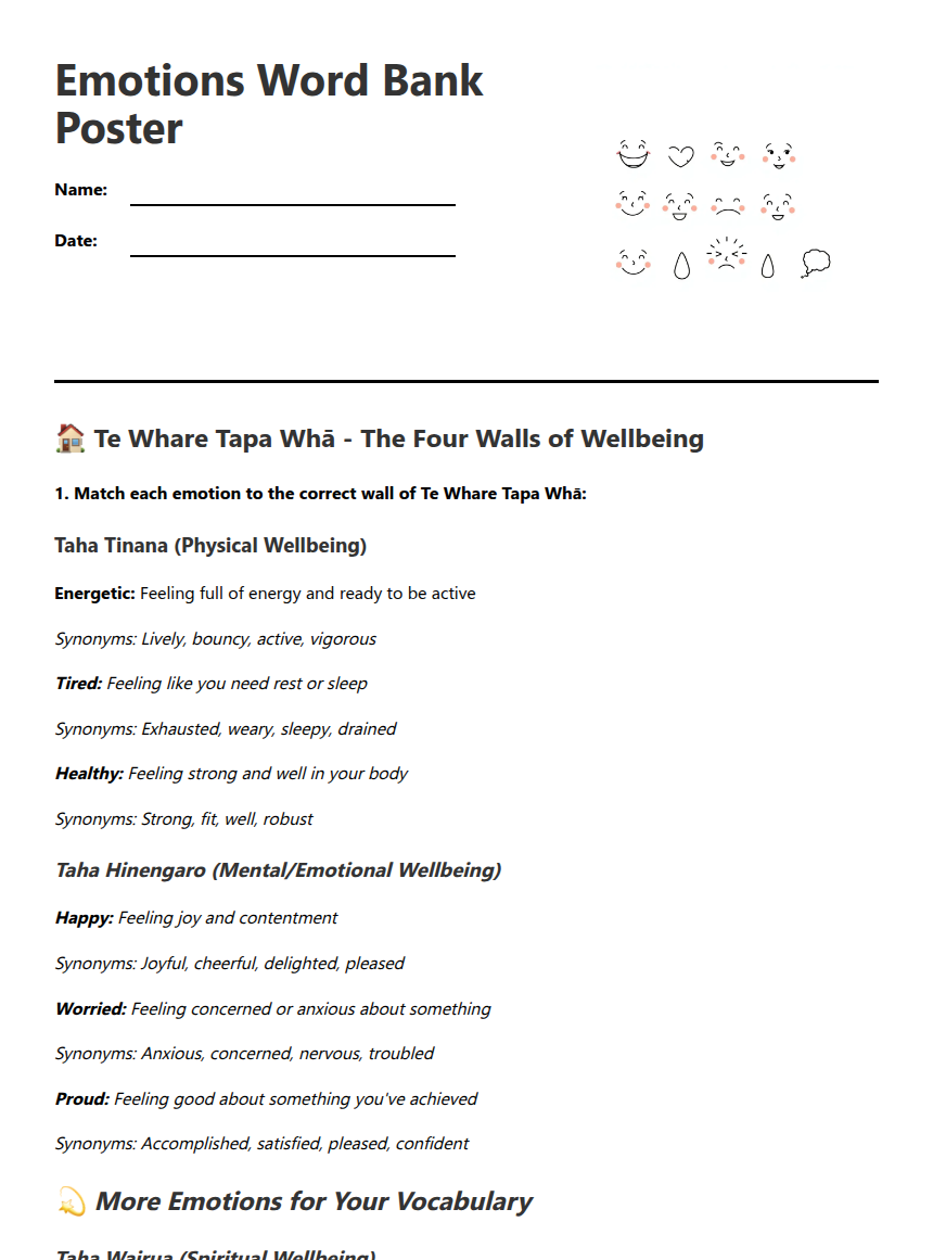 Emotions Word Bank Poster — Free Printable Worksheet for Health | Kuraplan
