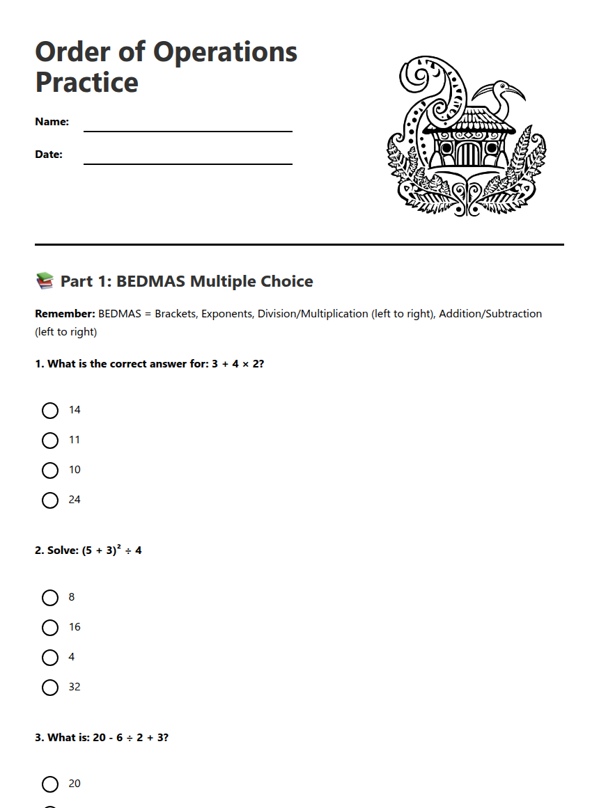 Order of Operations Practice — Free Printable Worksheet for Maths ...