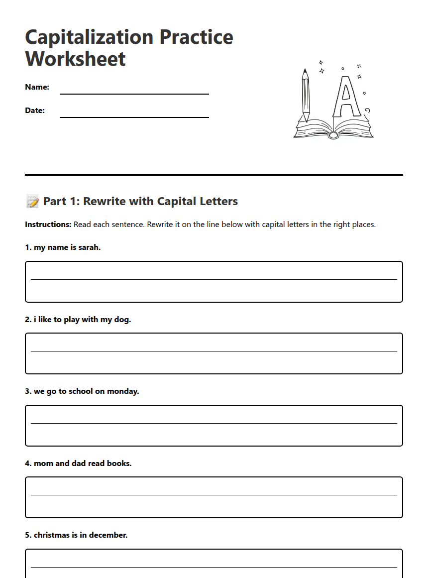Capitalization Practice Worksheet — Free Printable Worksheet for ...
