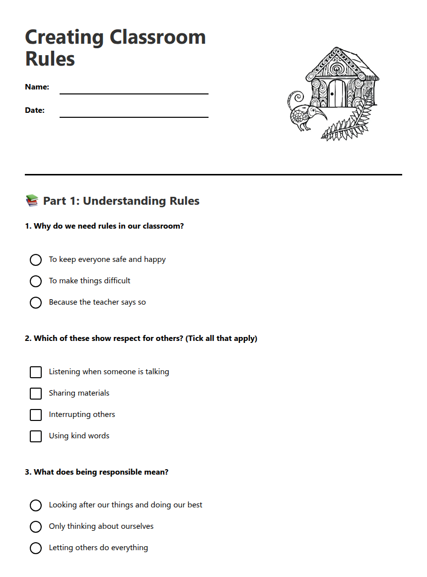 Creating Classroom Rules — Free Printable Worksheet for Social Sciences ...