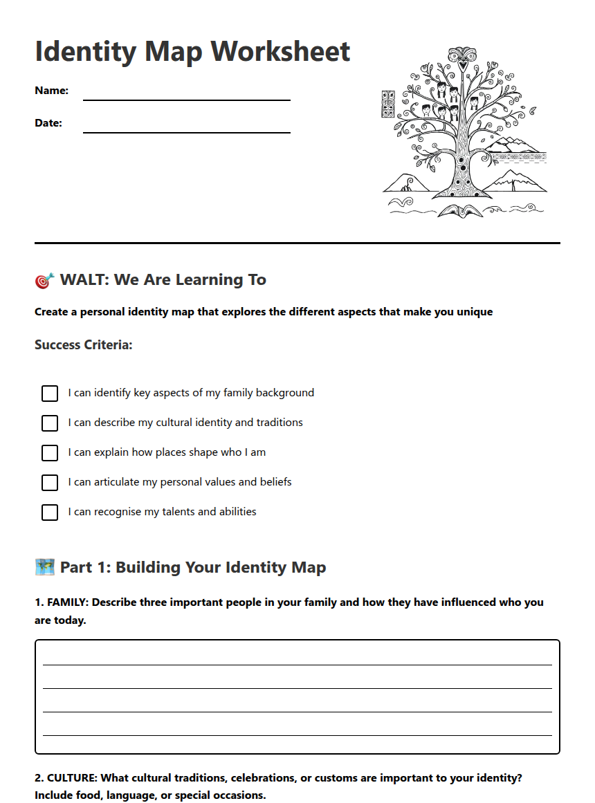 Identity Map Worksheet — Free Printable Worksheet for Social Sciences ...