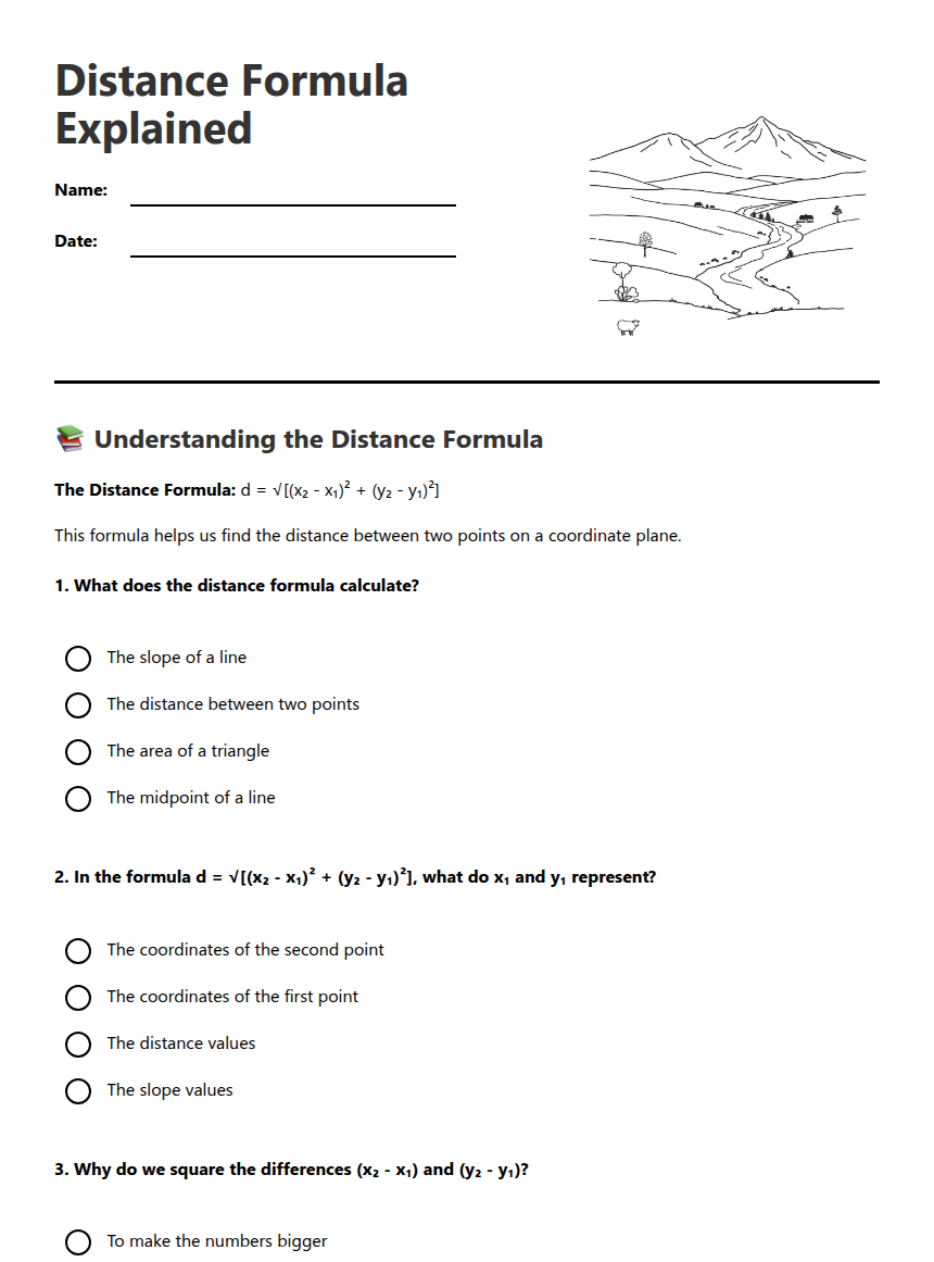 Distance Formula Explained — Free Printable Worksheet for Maths | Kuraplan