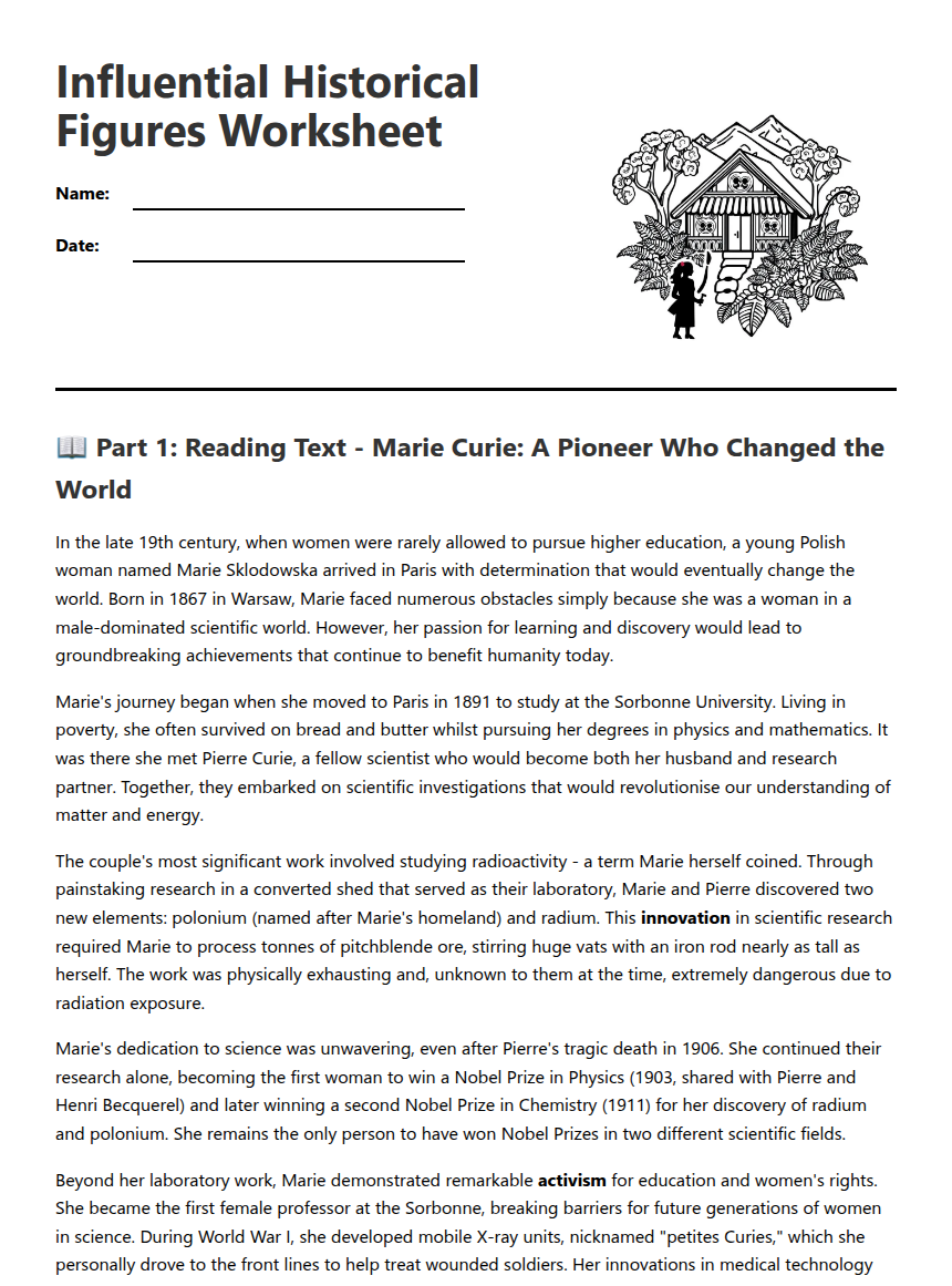 Influential Historical Figures Worksheet — Free Printable Worksheet for ...