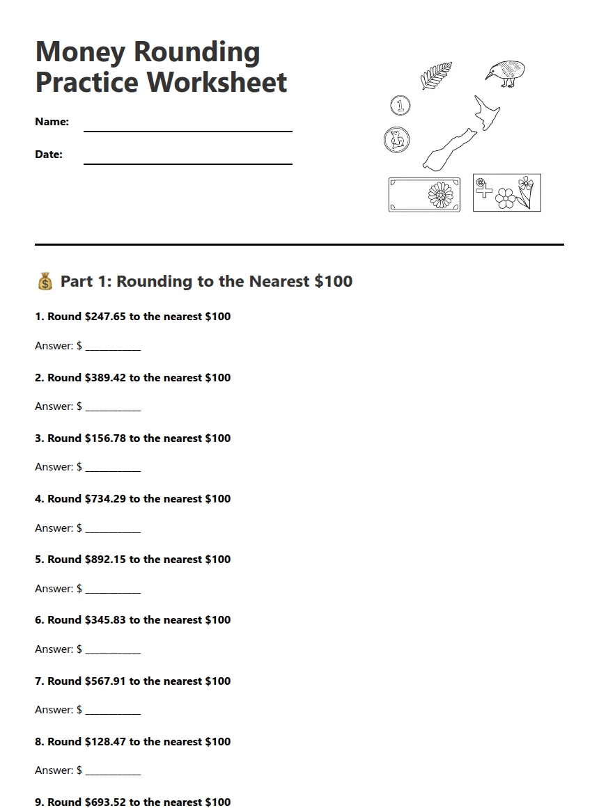 Rounding Money Worksheets