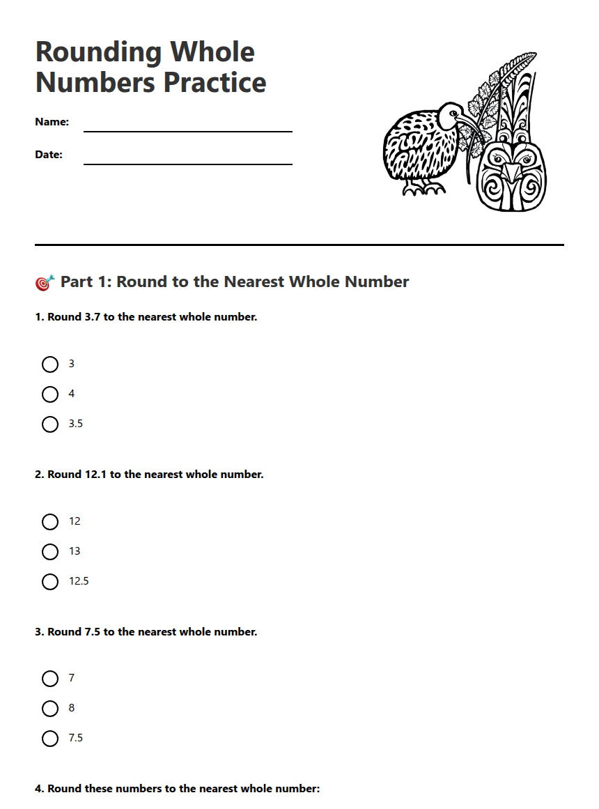 Rounding Whole Numbers Practice — Free Printable Worksheet for Maths ...