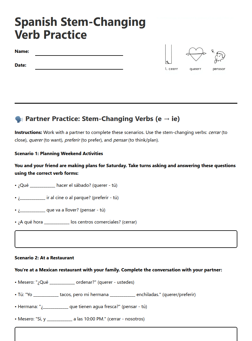 Spanish Stem-Changing Verb Practice — Free Printable Worksheet for ...