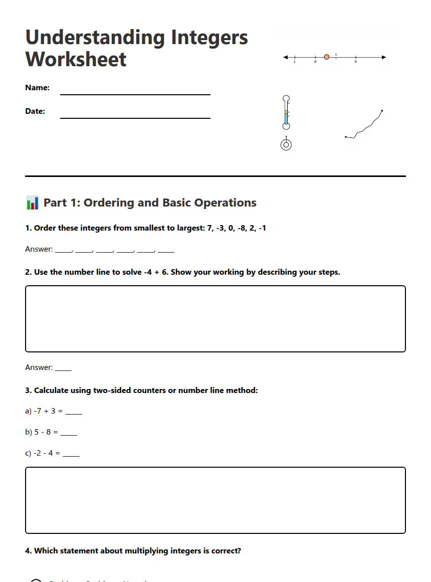 Understanding Integers Worksheet — Free Printable Worksheet for Maths ...