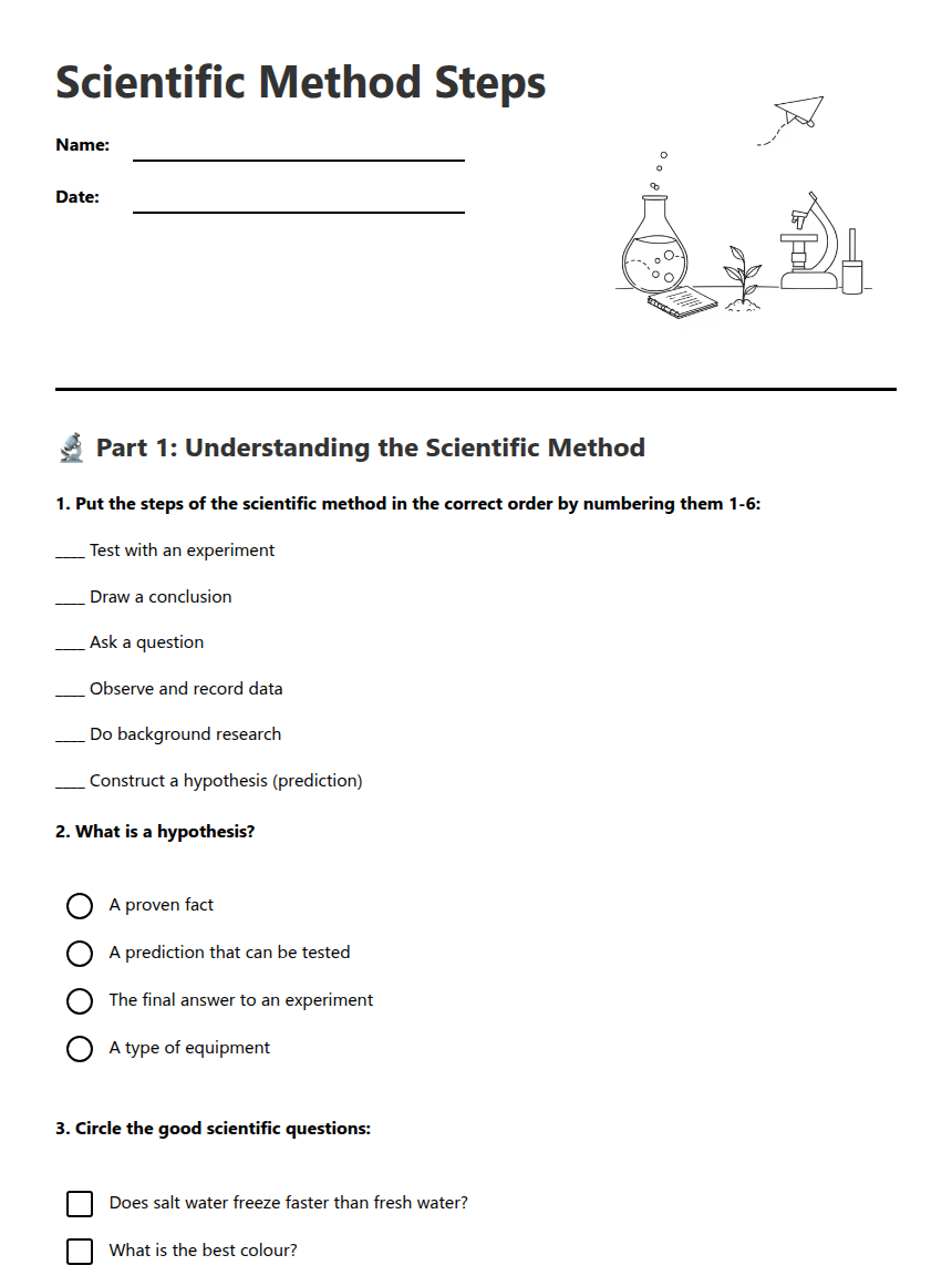 Scientific Method Steps — Free Printable Worksheet for Science | Kuraplan