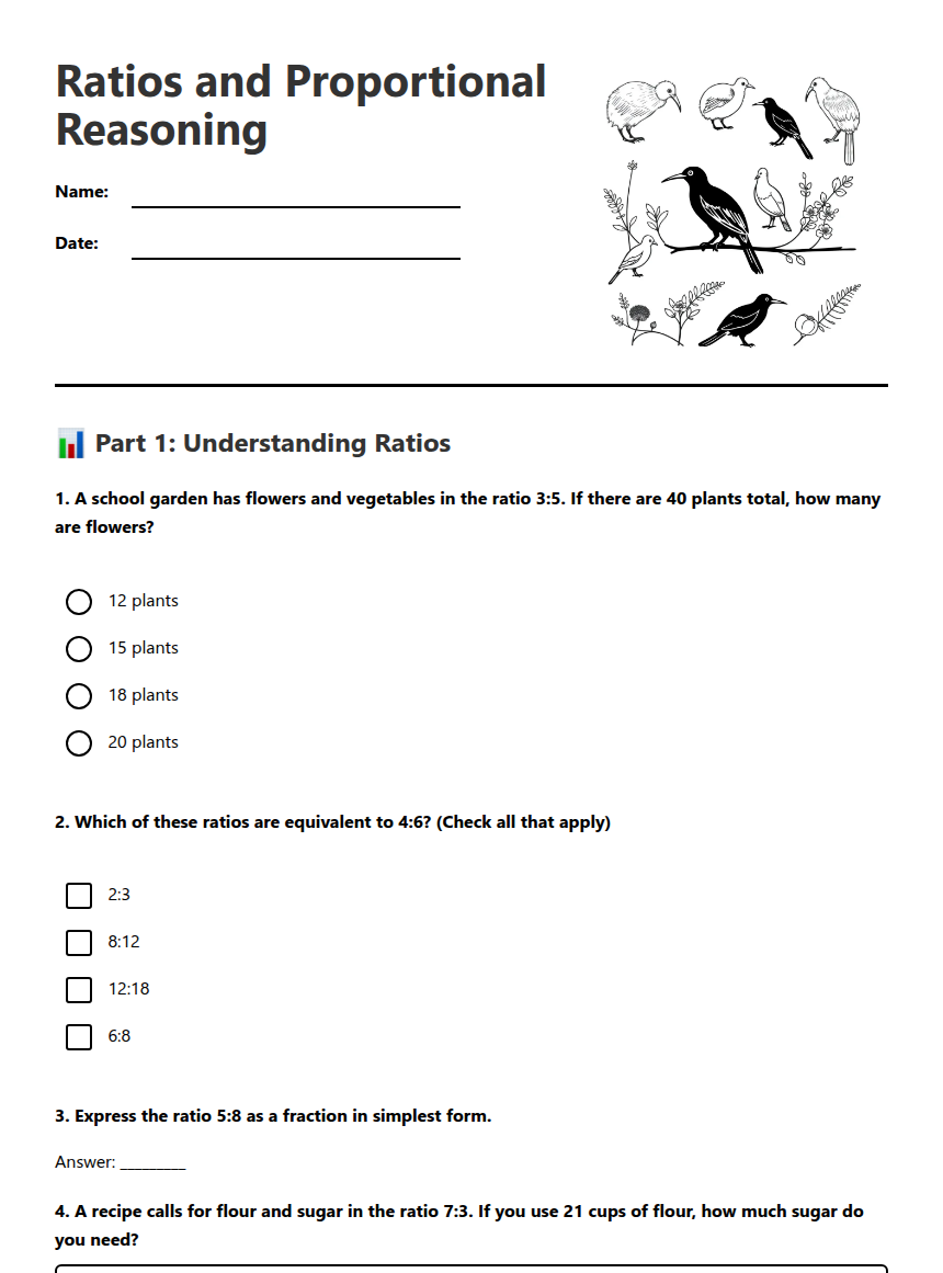 Ratios and Proportional Reasoning — Free Printable Worksheet for Maths ...