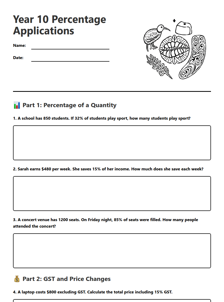 Year 10 Percentage Applications | Kuraplan