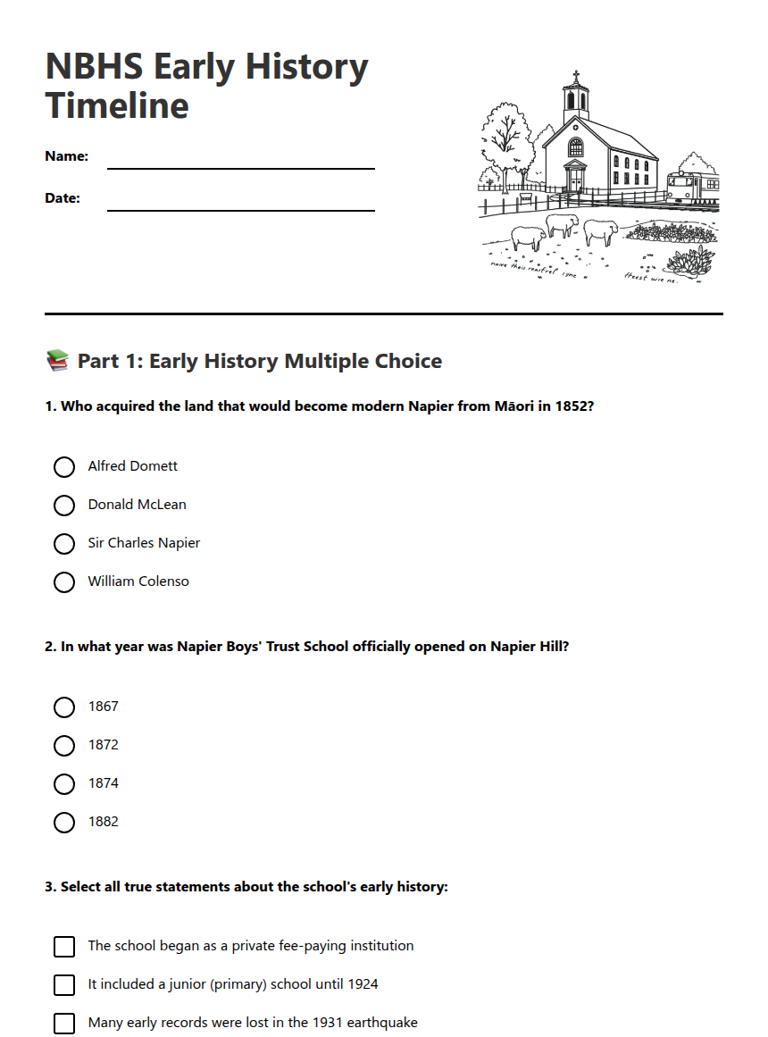 NBHS Early History Timeline — Free Printable Worksheet for NZ History ...