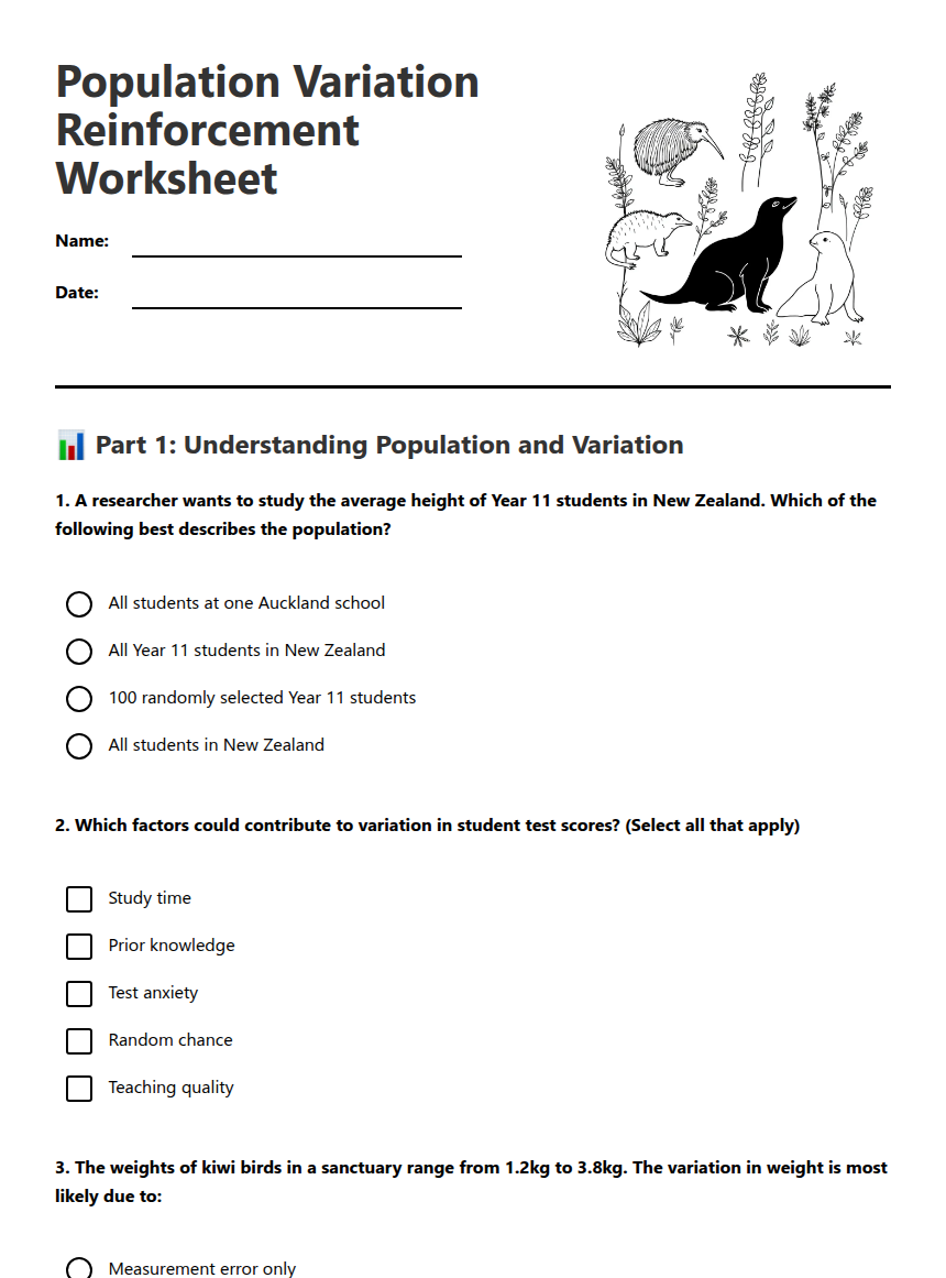 Population Variation Reinforcement Worksheet — Free Printable Worksheet ...