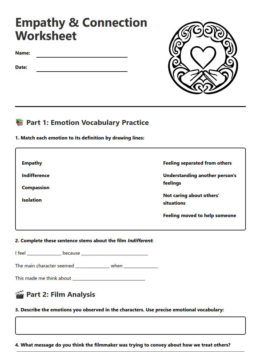 Empathy & Connection Worksheet — Free Printable Worksheet for English ...