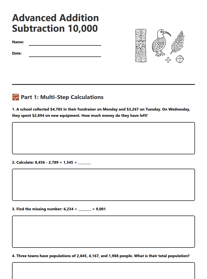 Advanced Addition Subtraction 10,000 — Free Printable Worksheet for ...