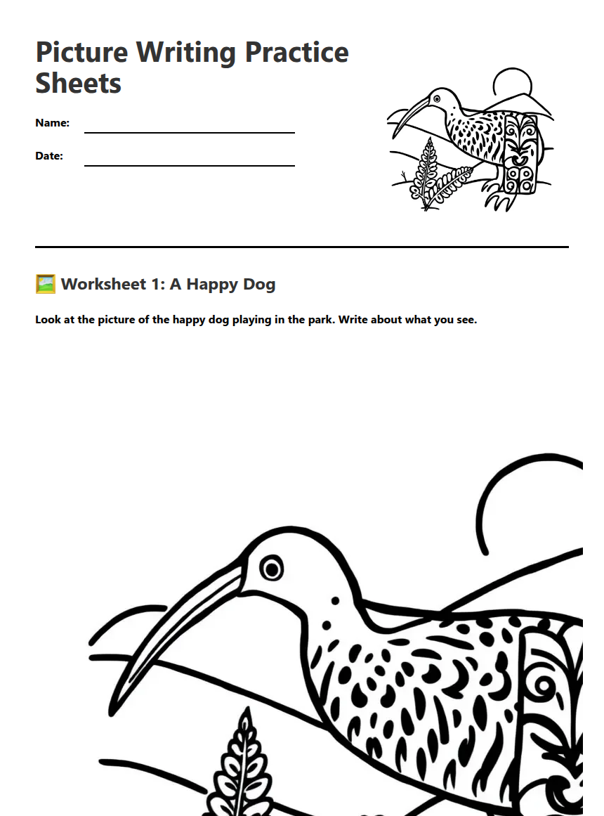 Picture Writing Practice Sheets — Free Printable Worksheet | Kuraplan