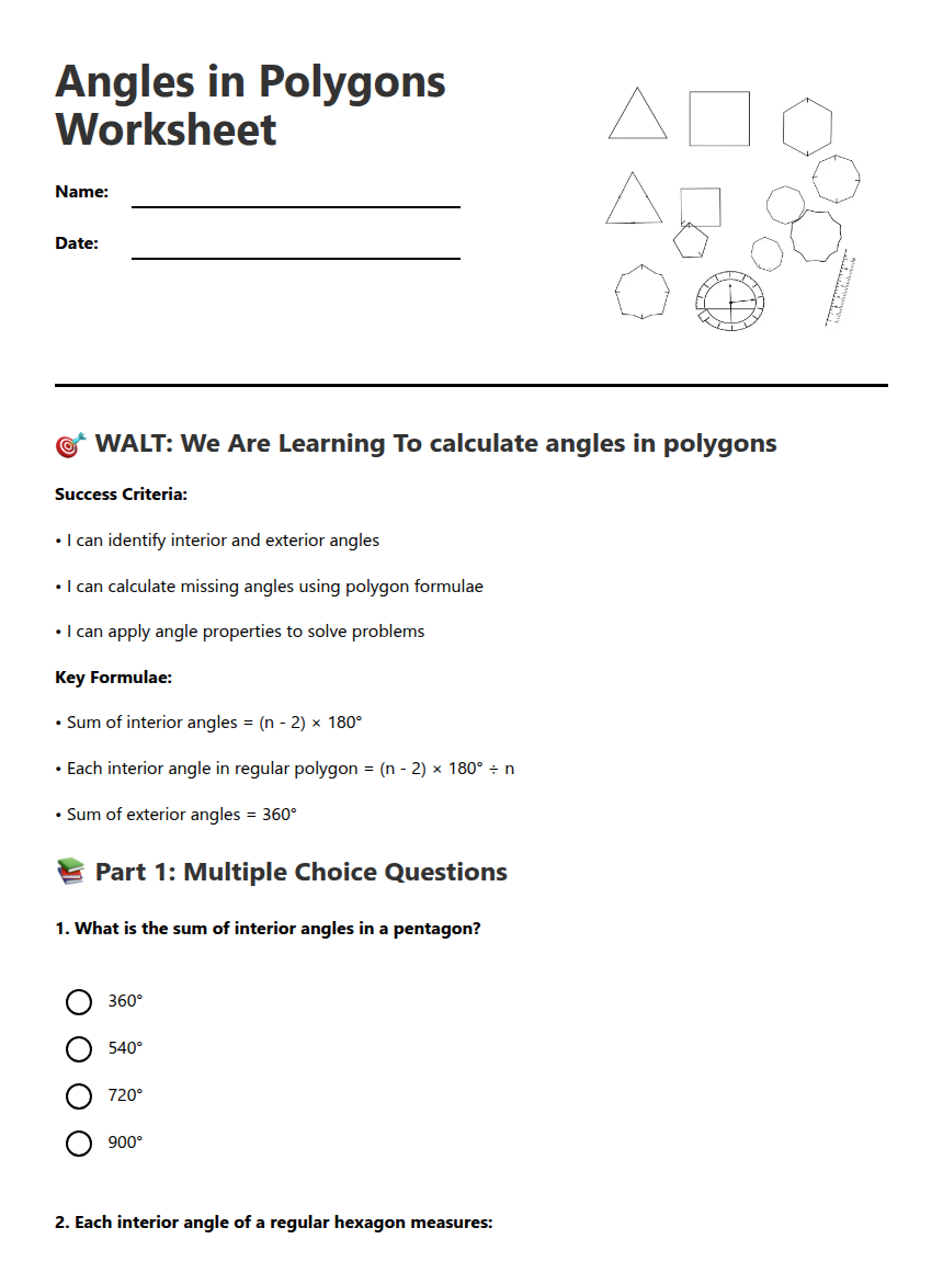 Gcse Angles In Polygons Worksheet Thekidsworksheet In 2021 Angles