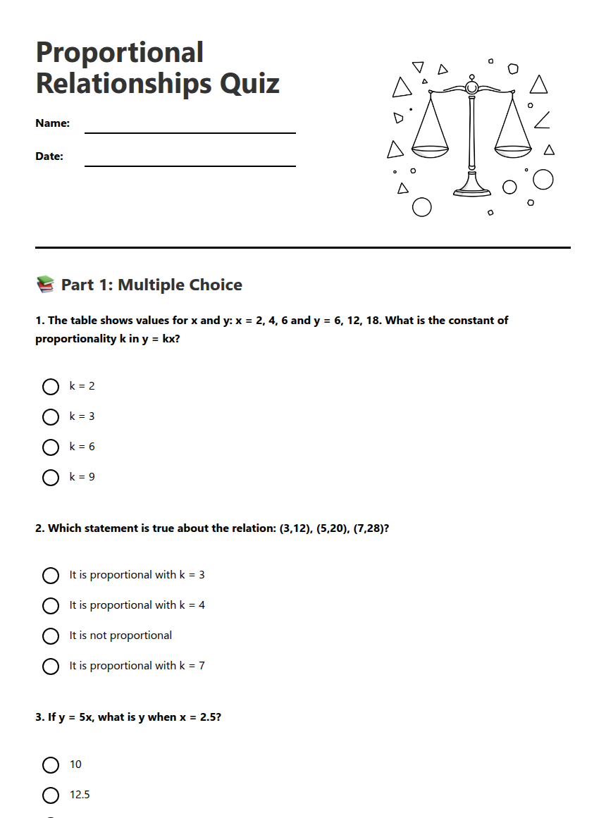 Proportional Relationships Quiz | Kuraplan