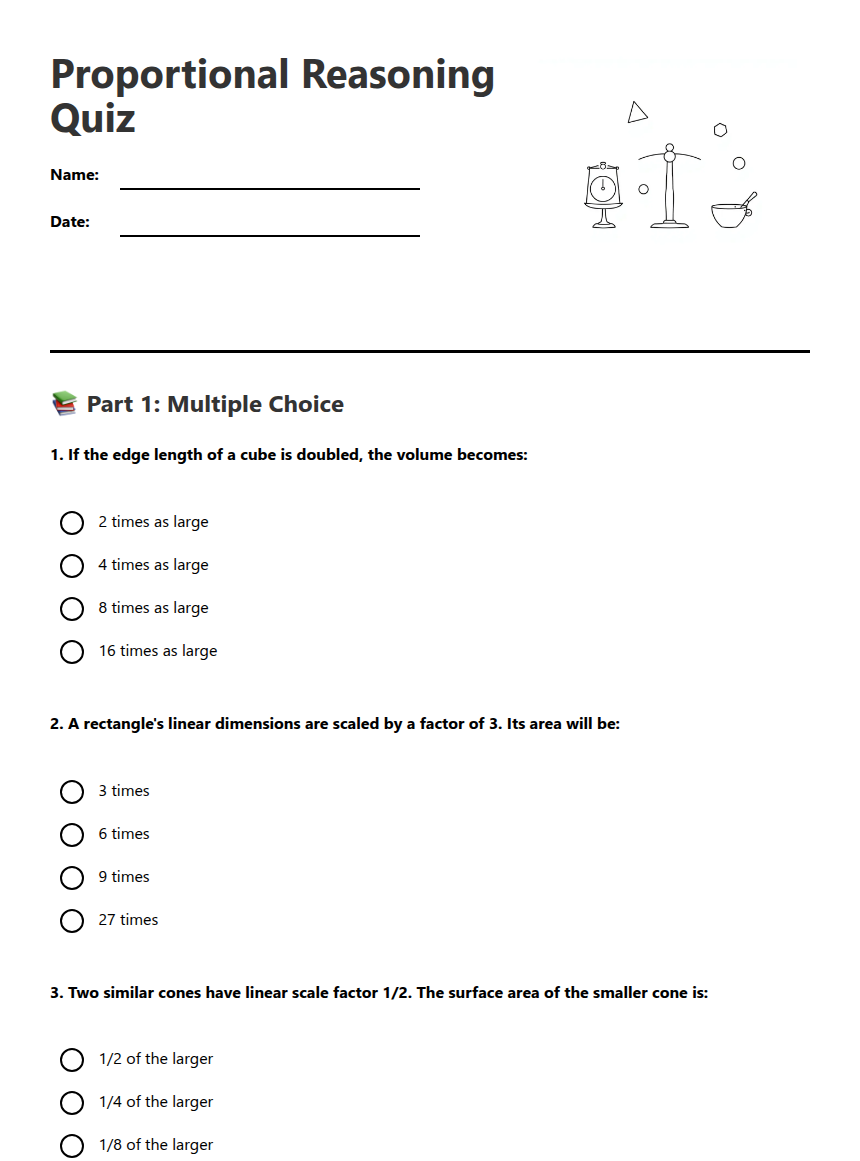 Proportional Reasoning Quiz — Free Printable Worksheet for Mathematics ...