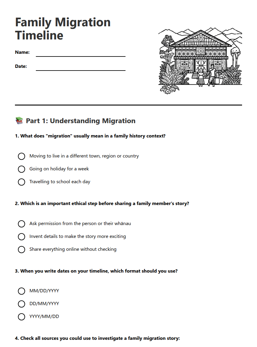 Family Migration Timeline — Free Printable Worksheet for Social ...