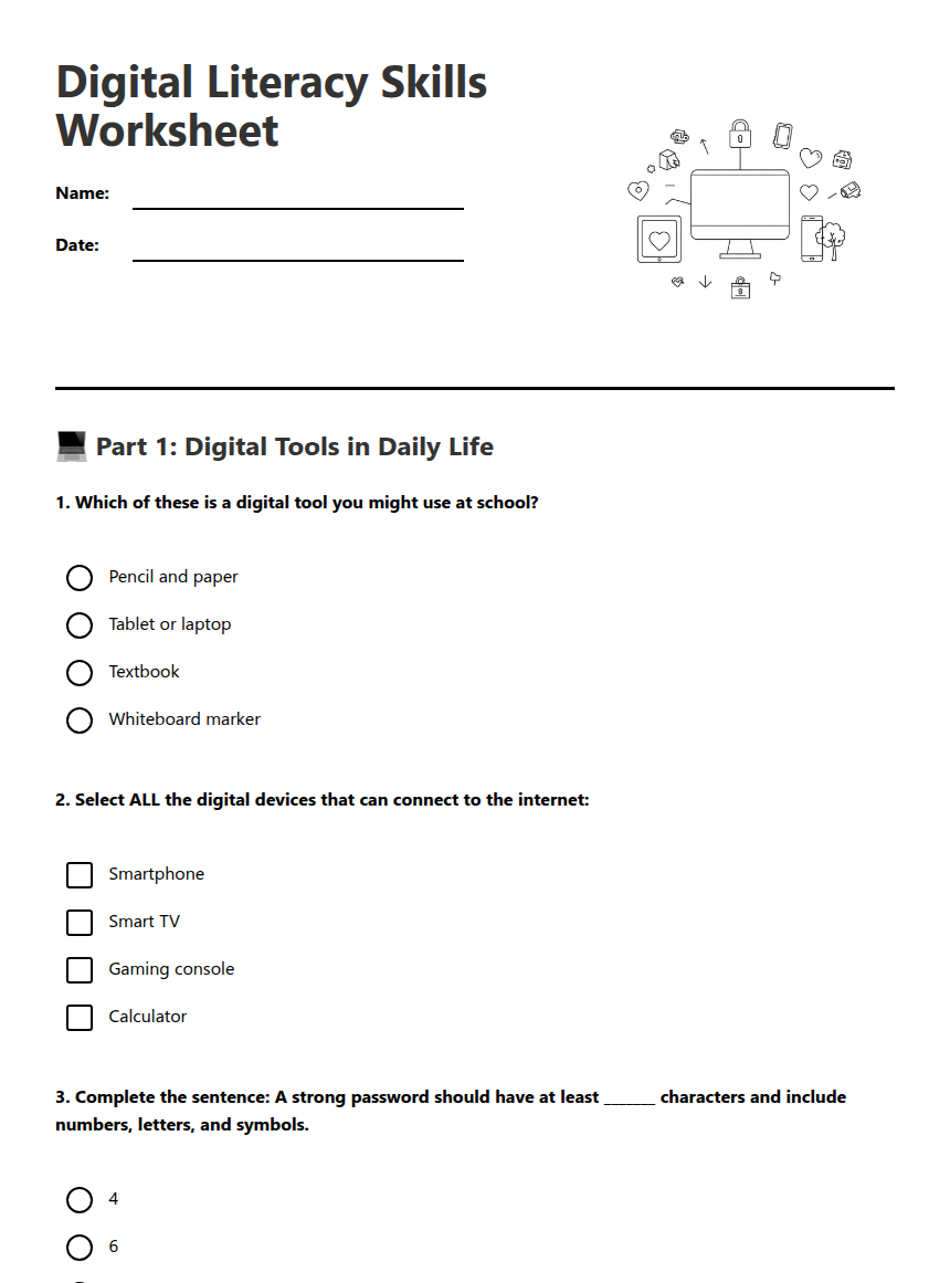 Digital Literacy Skills Worksheet | Kuraplan