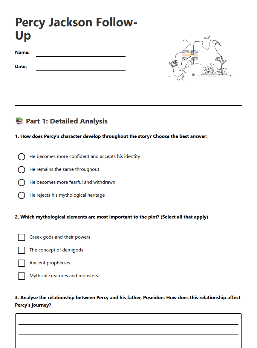 Percy Jackson Follow-Up — Free Printable Worksheet for English | Kuraplan