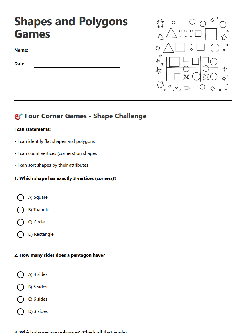 Shapes and Polygons Games — Free Printable Worksheet for Mathematics ...